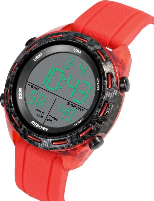 Buy Reborn Digital Watch Grey Dail Red Strap Wrist Digital Watch for ...