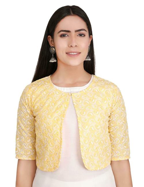 Buy UNFAKENOW Women Yellow Embroidered Cotton Blend Shrug Online at ...