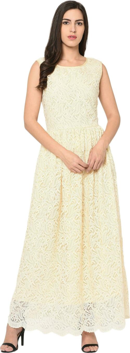 Buy Lilyn Women Beige Solid Cotton Blend A-Line Dress (S) Online at ...