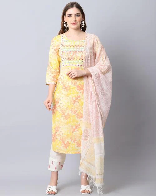 Buy The Mini Needle Women Cotton Kurta Set-Yellow Online at Best Prices in India - JioMart.