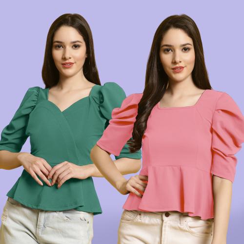 Buy Fabflee Regular Casual Stylish Wear Top for Women's Pack Of 2 ...