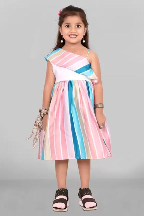 KAGALI Girls Multicolor Cotton Blend Fit and Flare Dress - JioMart