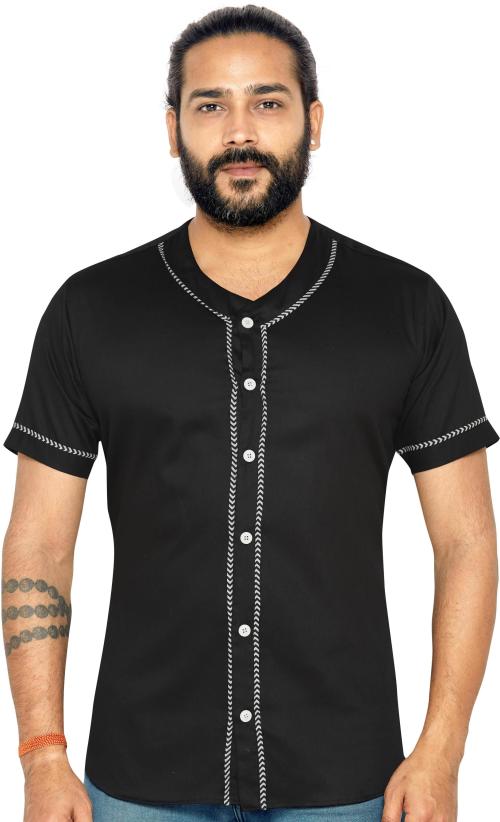 Buy PP SHIRTS Men Black Solid Cotton Blend Mandarin Casual Shirt (7Xl ...