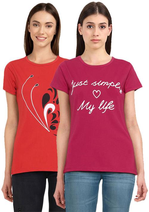 Buy CHOZI Women Multicolor Printed Cotton Blend Pack of 2 T-Shirt ...