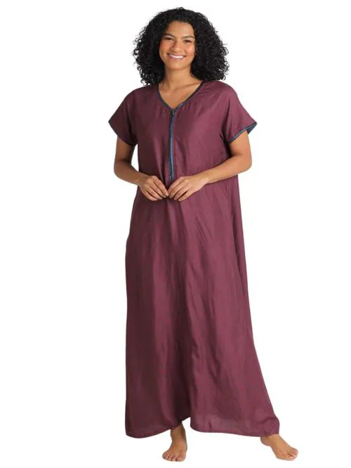 Buy Evolove Women Wine Viscose Liva Long Maxi Night Gown Nighty Dress ...