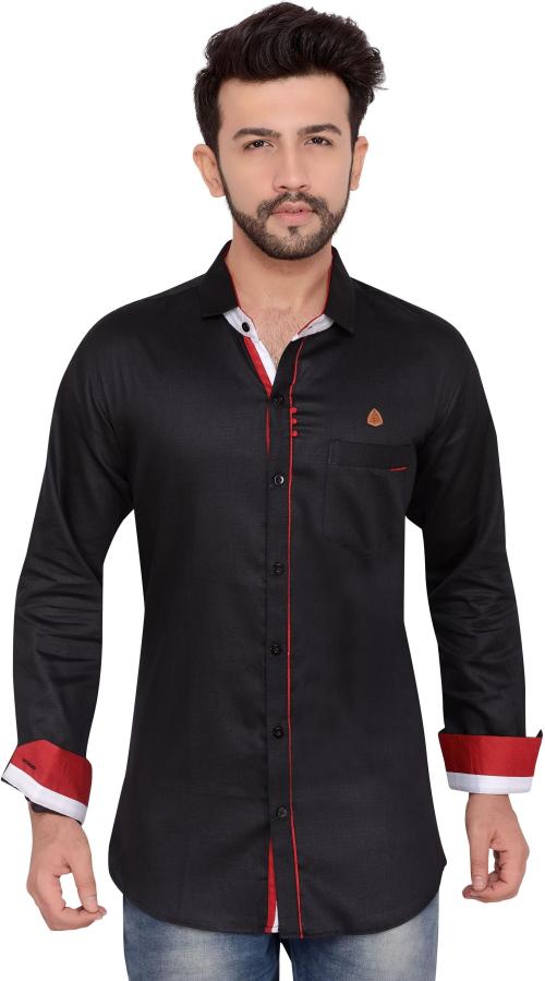 Buy PP SHIRTS Men Black Solid Polycotton Spread Casual Shirt (M) Online ...