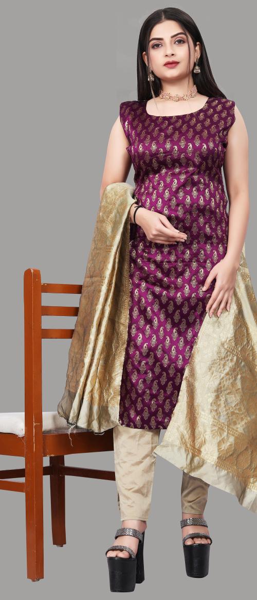 Buy sukhnath creation Women's Silk Blend Purple Straight Kutra, Pant ...