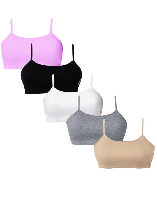 Buy Dchica Comfortable Thin Strap Multicolour Training Bra | Pack of 5 ...