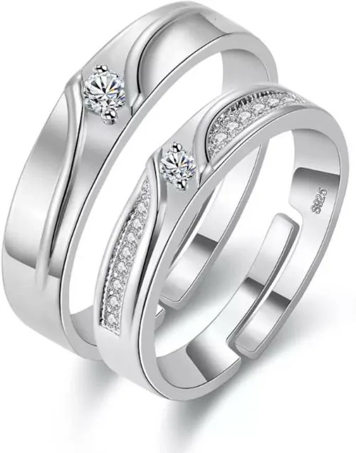 Buy Nilu's Collection Platinum Plated Sterling Silver Adjustable Couple Ring for Men and Women ...