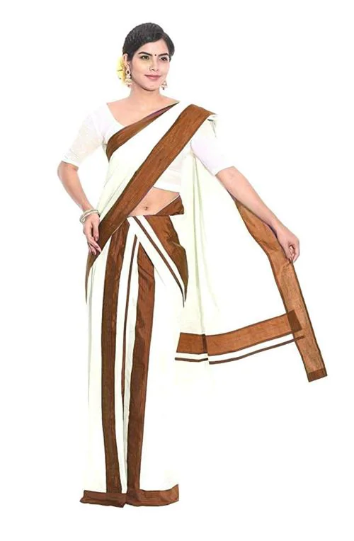 Buy Fashionkiosks Women Cotton Kerala Kasavu Set Mundu With Blouse ...