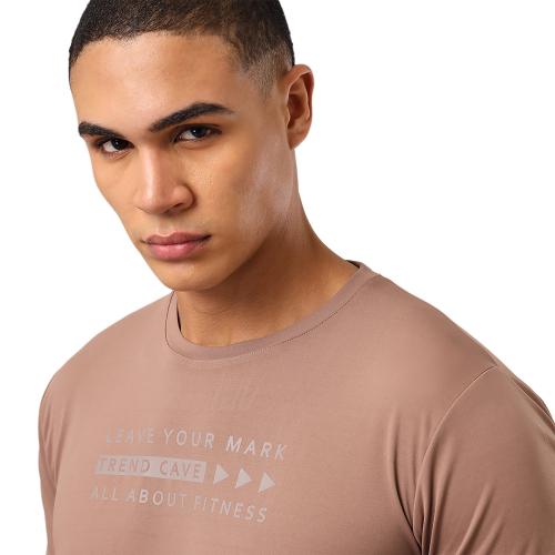 Buy TRENDCAVE Men Logo Printed Relaxed Fit Crew-Neck T-Shirt(Brown ...