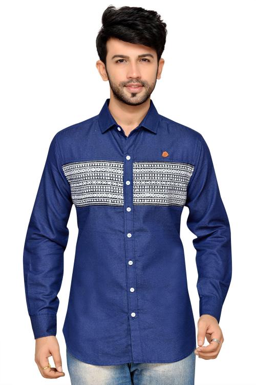 Buy PP SHIRTS Men Blue Woven Design Cotton Blend Spread Party Shirt ...