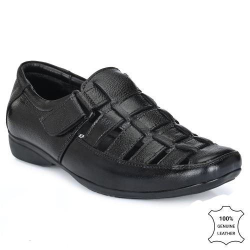 Buy WoYaK Black Velcro Genuine Leather Roman Sandal For Men Online at ...