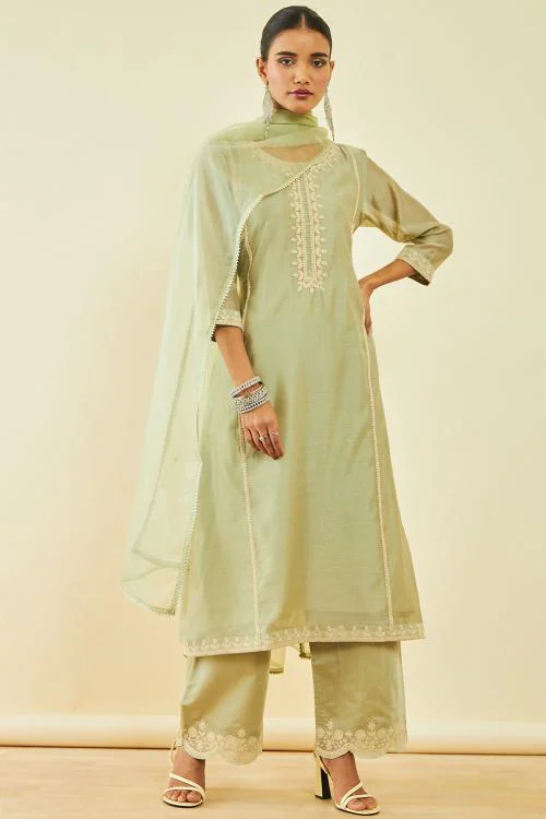 Buy Soch Womens Green Chanderi Embroidered Salwar Suit With Thread Work ...