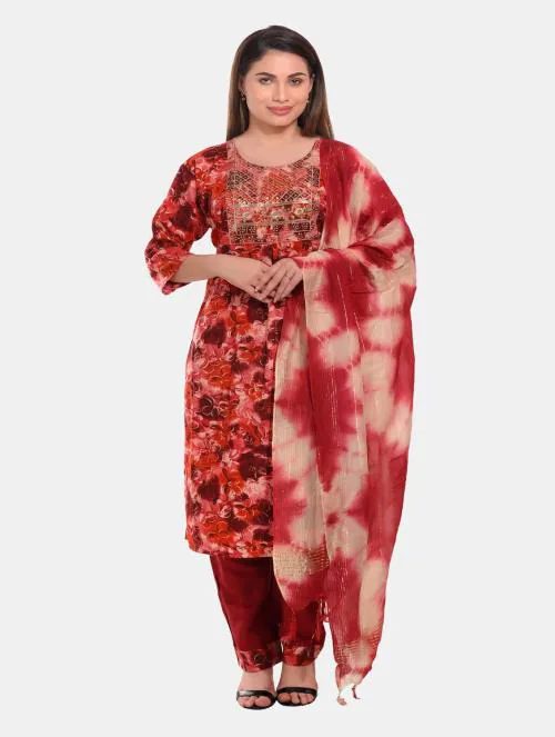 Buy Kritya Women's Nyra Cut Straight Printed Kurta with Pant & Dupatta ...