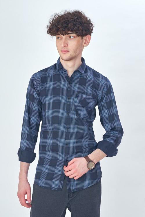 Buy somore Men Cotton Blend Blue Slim Checkered Full Sleeve Shirt (Pack ...
