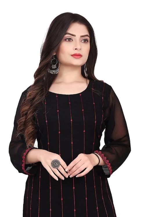 Buy Pranshul Apparels Embroidery Georgette Kurti for Women Black Online ...