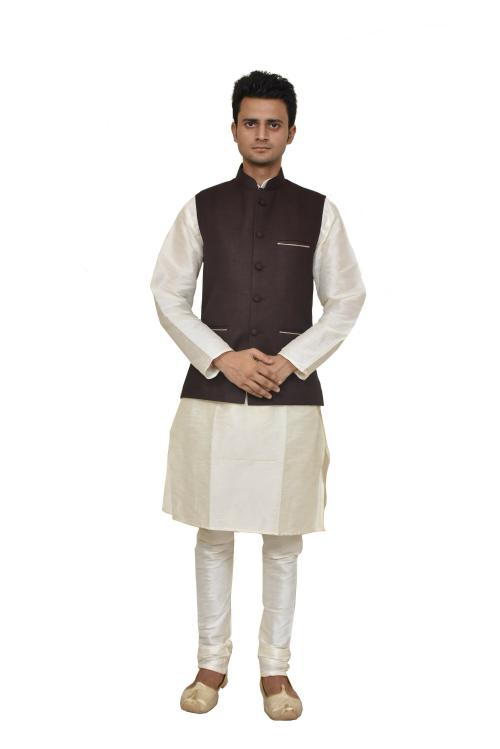 Buy HFP Men's Cream Matching silk Kurta Churidhar With Pink Voilet Joot ...