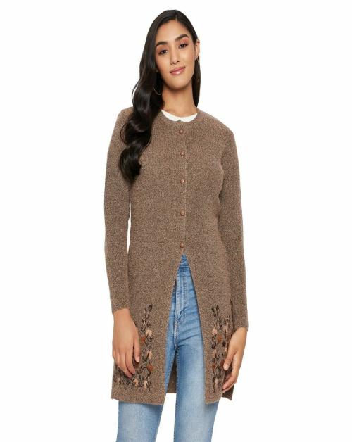 Buy CLAPTON Casual Acrylic Blend Round Neck Full Sleeve Button Long ...