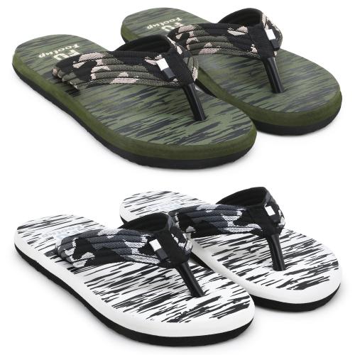 Buy Footup Light Weight Green and White Slippers for Men (Pack of 2 ...