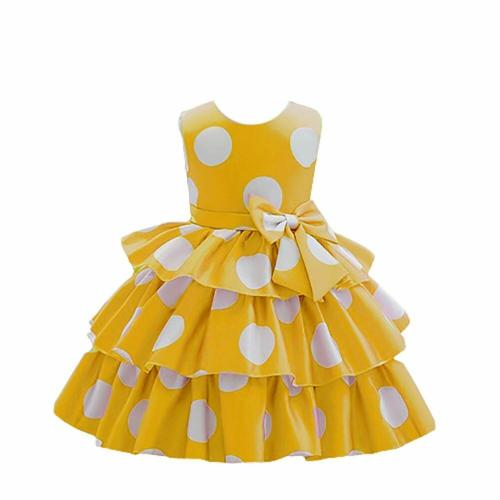 Buy Skyteria Girls Satin Polka Dot Printed Knee Length Sleeve Less ...