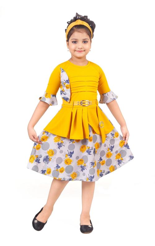 Buy CELEBRITY CLUBGirlsYellowSolidPoly SilkSingleBelt Frock Online at ...