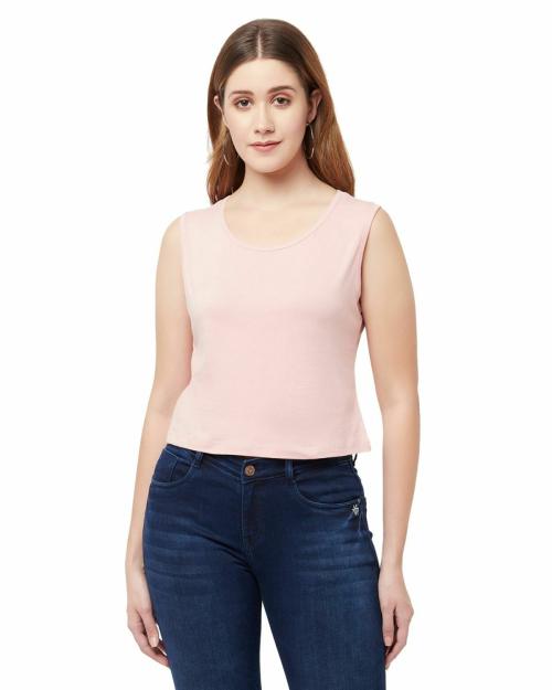 Buy Glito Light Pink Solid Sleeveless Round Neck Tops For Women's ...