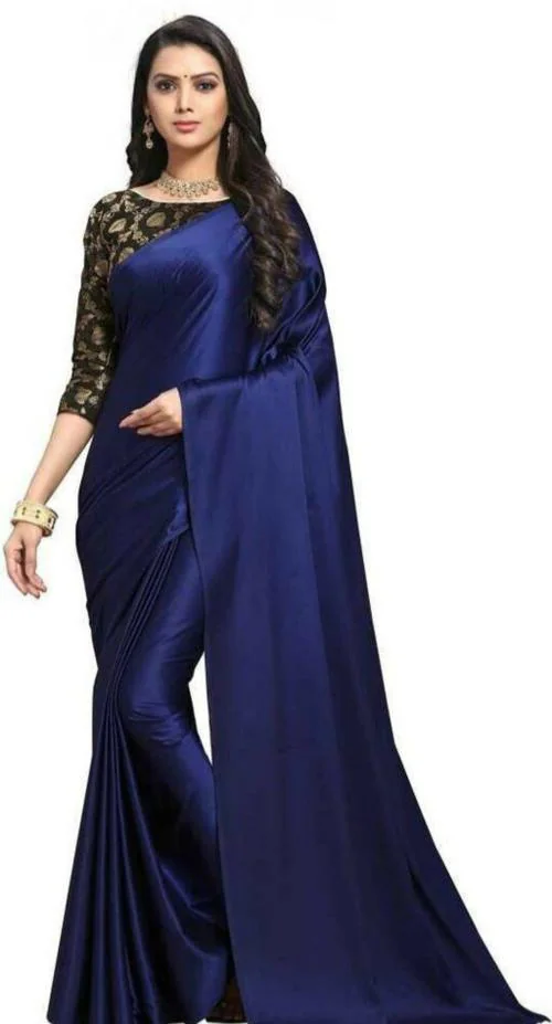 Buy Arpita Fashion Women Dark Blue Satin Saree Online at Best Prices in ...