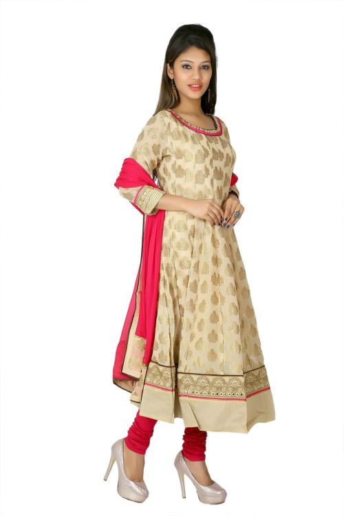 Buy Span Women Beige Self Design Georgette, Cotton, Nazlin Kurta ...