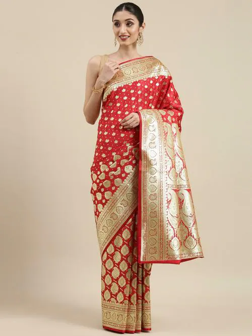 Buy PTIEPLBanarasi red half patli zari jaal satin silk banarasi saree Online at Best Prices in ...
