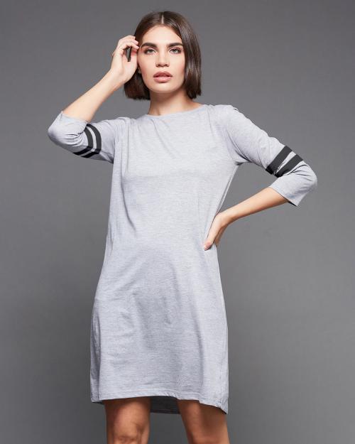 Buy Miss Chase Women Grey Solid Cotton Single Dress Online at Best ...