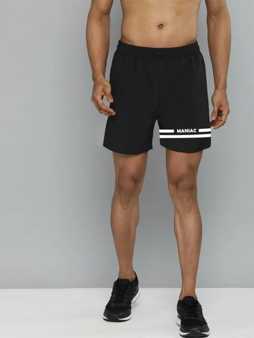 Buy Maniac Men's Printed Black and White Polyester Slim Fit Shorts ...
