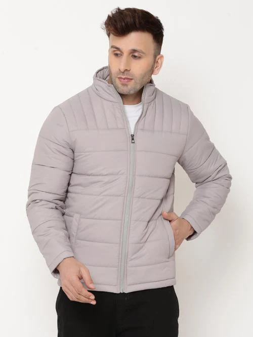 Buy ONNIT Men's Grey Winter Wear Full Sleeves Solid High Neck Puffer Jacket Online at Best ...