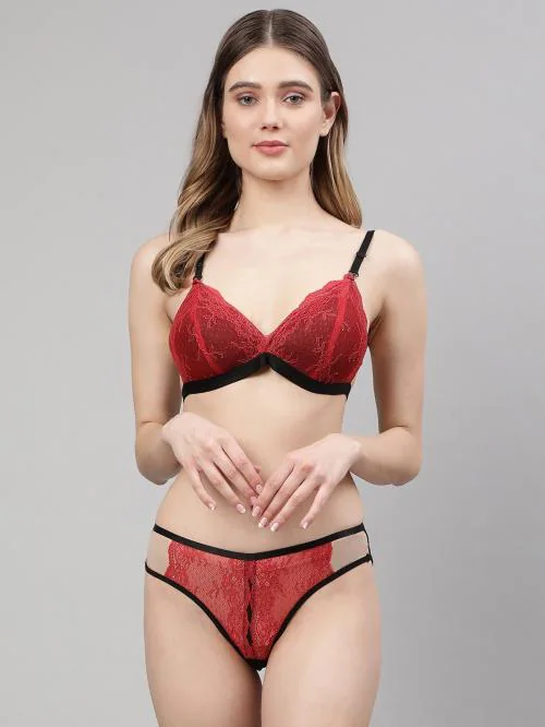 Buy Samvar Women's Red Net Bra Panty Set for Lingerie Set Undergarments/Nightwear/Hot & Seexy ...