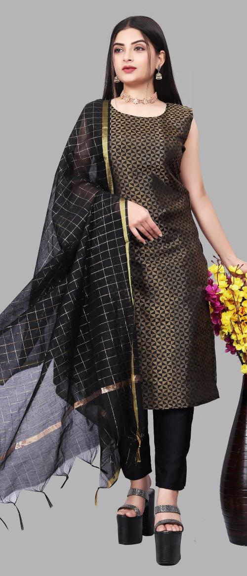 Buy Eilara Women's Silk Blend Black Straight Kutra, Pant with Dupatta Online at Best Prices in ...
