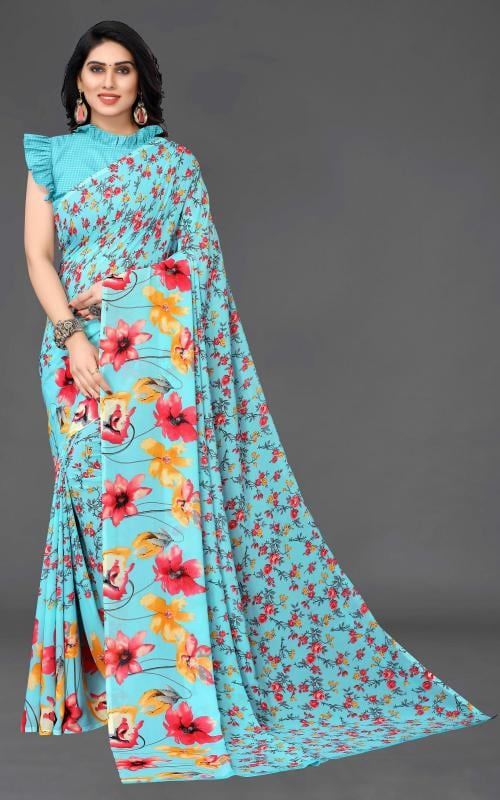 Buy SAREYA VEELA Daily Wear Women Pink Georgette Sarees Online at Best ...