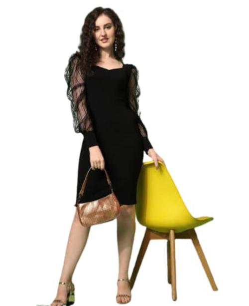 Buy Axelus Women Black Lycra Midi Dress Online at Best Prices in India ...