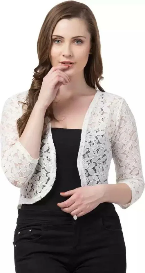 Buy Shirak Ananta Design Women White Self Design Net Shrug Online at ...