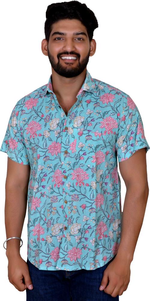 Buy TMF THE MEERU FASHION Men Floral Print Casual Light Blue Shirt ...