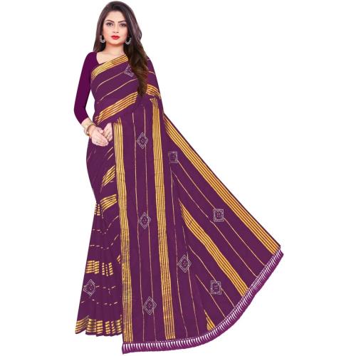 Buy HINAYA Women Purple Solid Chiffon Daily Wear Saree With Blouse Piece Online at Best Prices ...