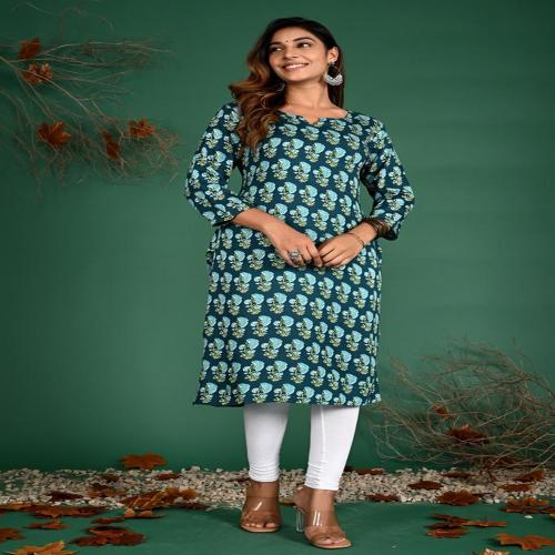 Buy MRS. PYARI Women Trendy Jaipuri Printed Kurta Rayon Green Kurta ...