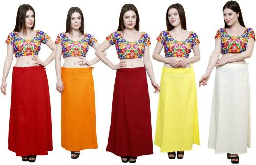 PISTAA Women Multicolor Solid Cotton Blend Pack of 5 Petticoats - JioMart