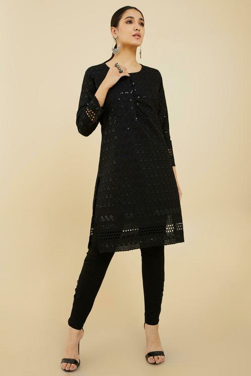 Buy SOCH Women Black Embroidered Single Kurta (XL) Online at Best ...