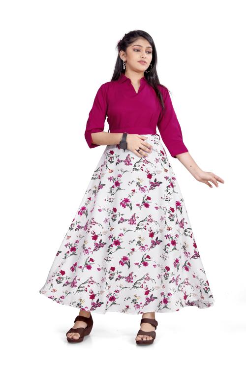 Buy Aarya Designer Girl's Coller Neck Soild And Printed Combination ...