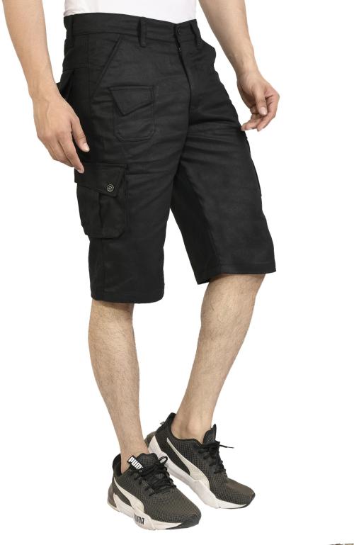 Buy Meoby Men Black Solid Pure Cotton Three Fourths Online at Best ...