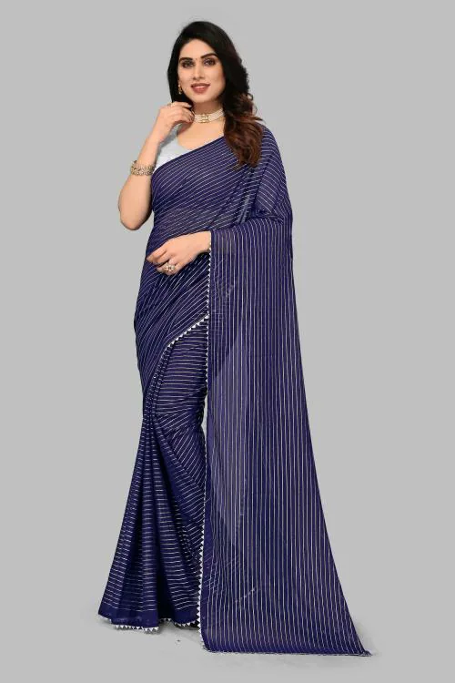 Buy Febo Fashion Women Navy Embellished Georgette Single Saree Online ...