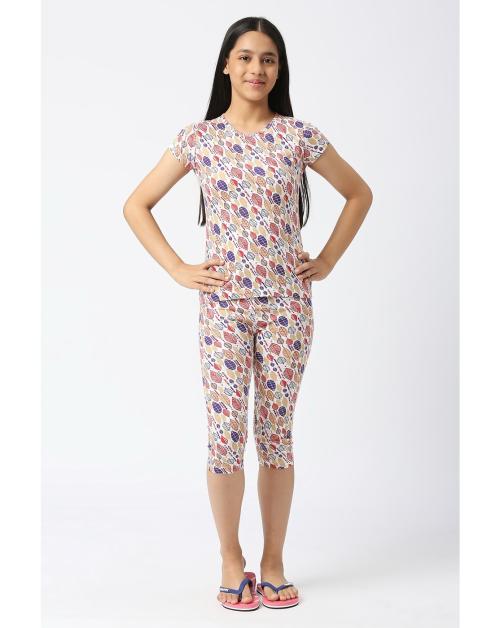 Buy SINI MINI Round Neck With Half Sleeve Top & Capri Purple Girls ...