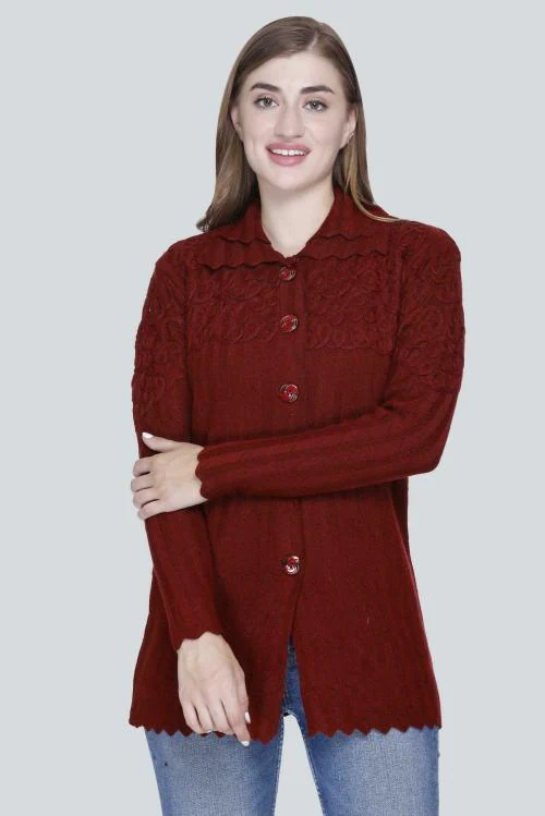 Buy Curious Fashion Women Maroon Embroidered Acrylic Blend Sweater ...