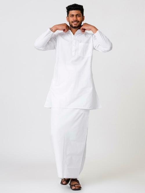 Buy Ramraj Mens White Solid Mandrian collar Long sleeves Cotton Kurta ...