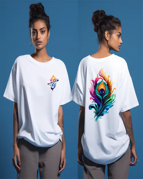 Buy Prabhubhakti Ovresized Lord Krishna Morpankh Back Printed White 100 ...